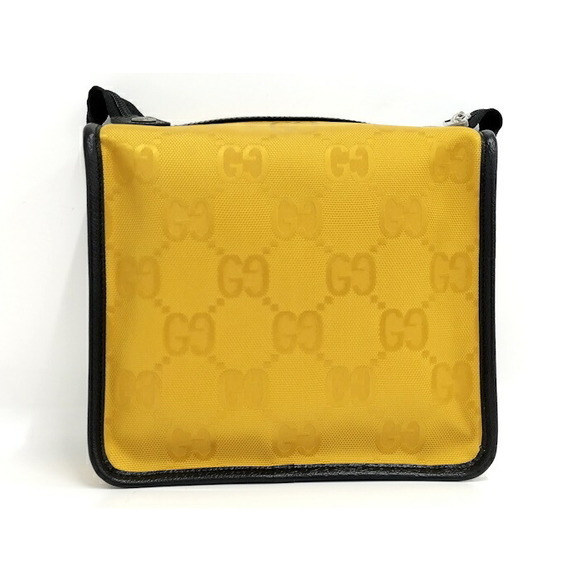 Gucci | Bags | Gucci The Yellow Nylon Grid Travel Pouch Leather Off ...